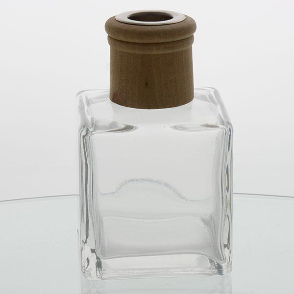 Glass Diffuser Bottle - 125ml - Square with Wood Cap and Metal Insert ...